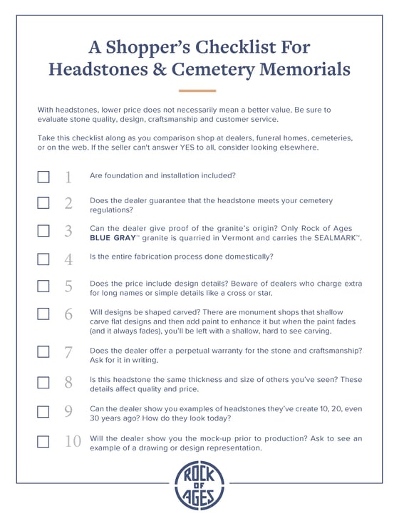 Shopper’s Checklist For Granite Headstones & Cemetery Memorials